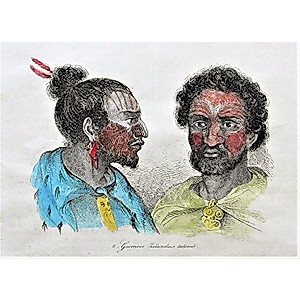 Antique Copperplate Engraving: Warrior Dance of the New Zealanders and Warrior Tattoos