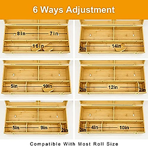 SHANGYIREN 3 in 1 Foil and Plastic Wrap Organizer with Sandwich Bag Plastic Wrap Dispenser with Cutter Ziplock Bag Organizer Kitchen Organization and Storage Bamboo Aluminum Foil Dispenser