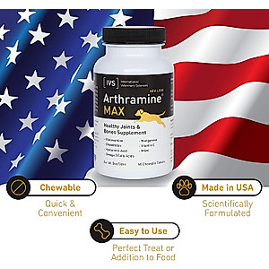 International Veterinary Sciences IVS Arthramine MAX Healthy Joints Glucosamine Supplement for Dogs with Fish Oil, Hyaluronic Acid, MSM, and Vitamin C, Made in the USA, 60 Count