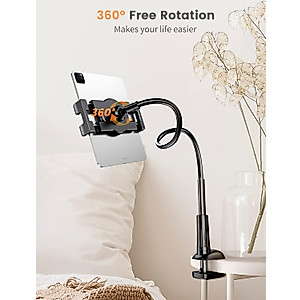 eSamcore Tablet Stand Holder, Gooseneck Phone Holder for Bed Cell Phone Stand for Desk Recording, Powerful Phone Grip Clamp Mount Compatible with All 4.7" - 11" Screen