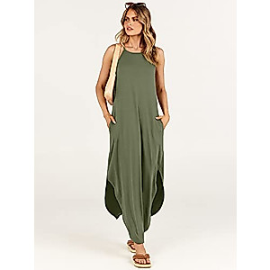 ANRABESS Women's Summer Casual Halter Neck Sundress Sleeveless Split Maxi Long Beach Dress with Pockets 991ganlanlv-M Olive
