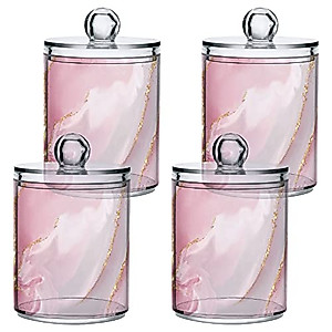 SUABO Plastic Jars with Lids,Luxury Pink and Grey MarbleStorage Containers Wide Mouth Airtight Canister Jar for Kitchen Bathroom Farmhouse Makeup Countertop Household,Set 2