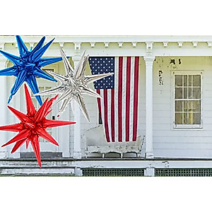 9PCS Blue Red White Explosion Balloons for Independence Day - 22" 4th of July Spike Starburst Star Cone Balloon - American Memorial Day Foil Balloon for Patriotic Party Decorations