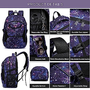 Laptop Backpack Bookbag for College Travel Business with USB Charging Port, Slim Laptop Backpack Work Bag, Anti Theft Durable Water Resistant Computer Bag Fit Laptop Up to 17.3 Inch, Galaxy - Purple