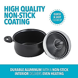 Bialetti Oval Aluminum 5.5 Quart Pasta Pot with Strainer Lid, Nonstick, Black