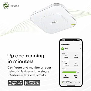 ZyXEL WiFi 6 AX1800 Wireless Gigabit Access Point | Mesh, Seamless Roaming, Captive Portal & MU-MIMO | WPA3 Security | Cloud, App or Direct Management | POE+ | AC Adapter Included |NWA90AX