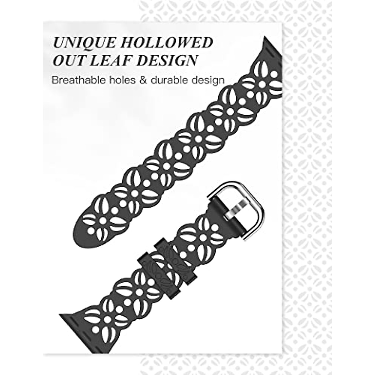 Wearlizer Thin Floral Lace Cutout Band Compatible with Apple Watch 38mm 40mm 41mm Stylish Women Silicone Sport Band Cute Feminine Hollow-Out Replacement Straps for iWatch SE Series 8/7/6/5/4/3/2/1