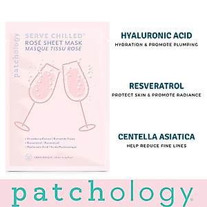 Patchology Serve Chilled Rosé Facial Sheet Mask with Hyaluronic Acid - Men and Women Face Masks Skincare Sheet for Moisturizing and Hydrating Skin - Best Face Sheets Moisturizer (1 Count)
