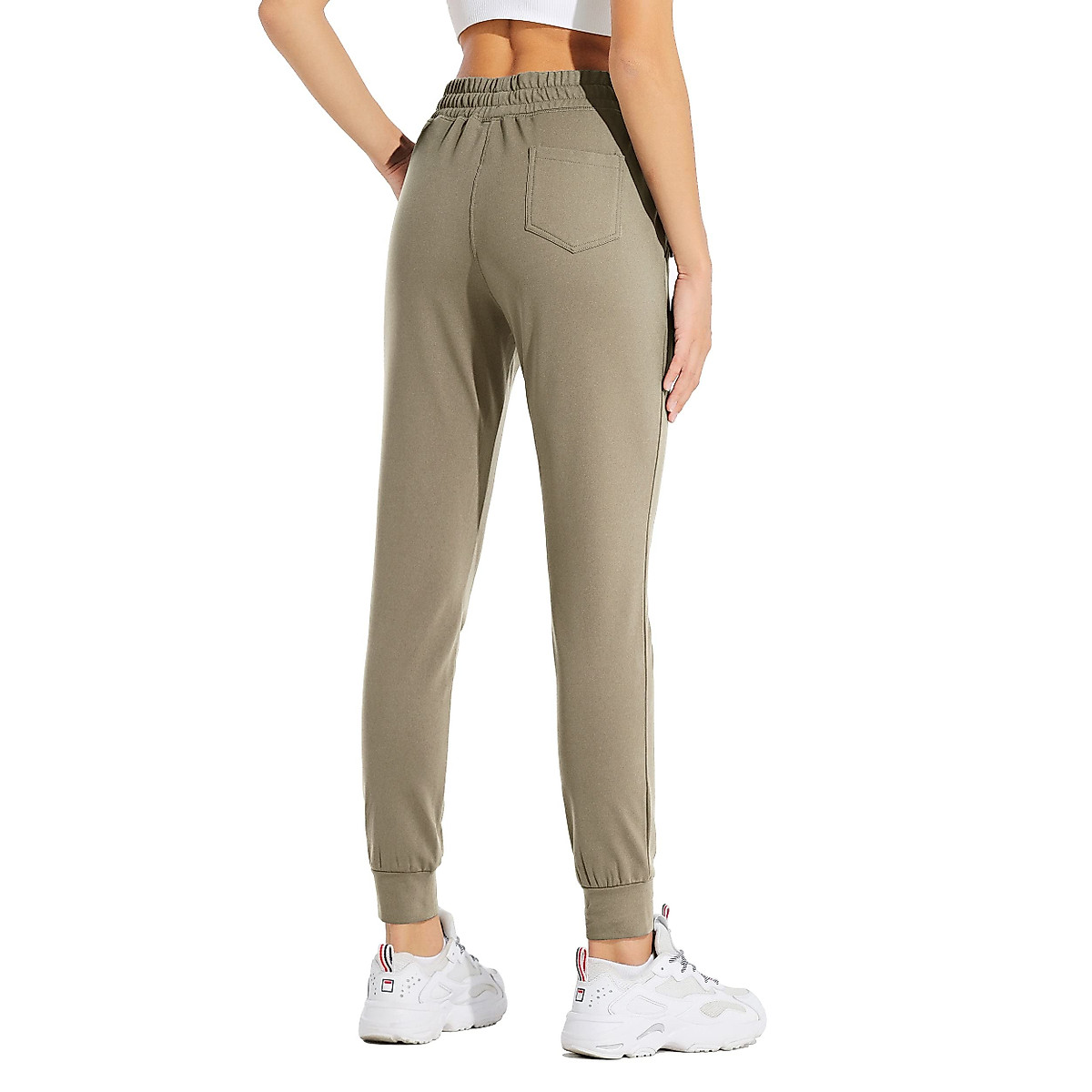 Willit Women's Fleece Lined Joggers Warm Pants Running Thermal Sweatpants Winter Athletic Hiking Water Resistant with Pockets Greige XS