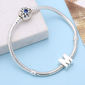 Alphabet Charms fit Pandora Bracelet 925 Sterling Silver Letter Charms Initial A-z Charm Beads for Bracelet(M)