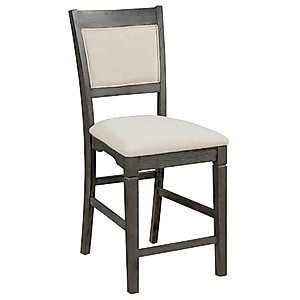 Bellemave Round Dining Set 5-Piece Farmhouse Kitchen Table and Chairs for 4, Wood Round Dining Table Set with Trestle Legs and 4 Upholstered Dining Chairs for Small Place, White Gray