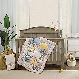 Disney Lion King Leader of The Pack Grey, Sage, and Yellow Super Soft Baby Blanket with Simba Applique