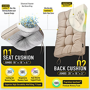 SUNROX Memory Foam Jumbo Rocking Chair Cushions, FadeShield Water Resistant Non Slip Durable Tufted Pads, Set of Seat & Back Cushion with Ties for Indoor/Outdoor Rocker, 2 Piece, Husk Birch