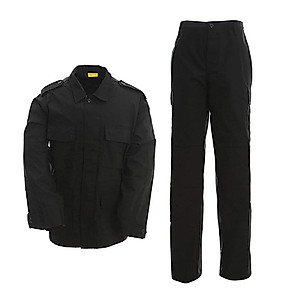 LANBAOSI Men's Tactical BDU Uniform Combat Suit Military Coat and Pants Set Black