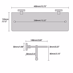 Alise Glass Shelves for Bathroom, 15.7 Inch Floating Glass Shelves for Wall，SUS304 Stainless Steel Floating Shelves for Bathroom, Toilet, Room Decor.Black Finish GDL400BAR-B