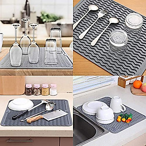 Dish Drying Mat, silicone sink mats for kitchen counter 15.7inch 11.8inch heat-resistant mat easy-to-clean drainage mat non-slip drainage mat for kitchen counter (2 black and gray)