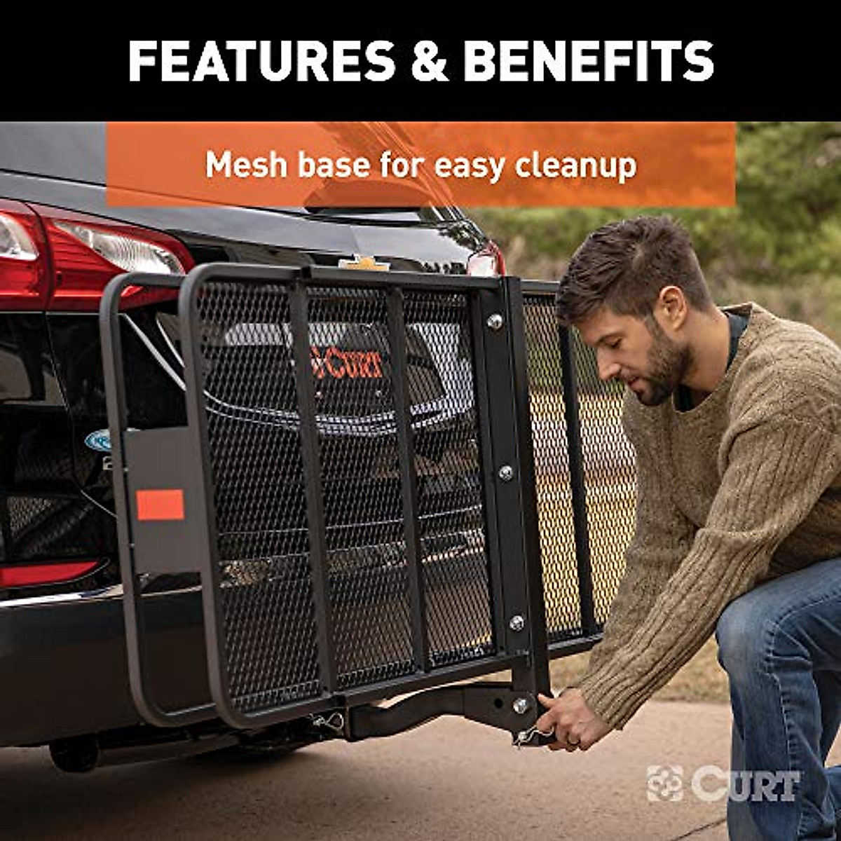 CURT 18153 60 x 24-Inch Basket Hitch Cargo Carrier, 500 lbs Capacity, Black Steel, 2-In Folding Shank