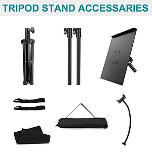 SanLead Projector Laptop Tripod Stand, Portable Tripod Shelf DJ Laptop Stand Height Adjustable Up to 54 Inches Projector Mount with Gooseneck Phone Holder, Detachable Universal Tripod Stand, Black