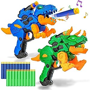 2 Pack Dinosaur Blaster Guns for Nerf Valentines Day Gifts for Kids with 20 Foam Bullets Darts for Toddler Birthday Gifts for 4,5,6,7,8 Years Old Kids