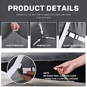 XYMHUN Velvet Armchair Covers 2 Pieces Chair Covers for Living Room Super Stretch Anti Slip Chair Slipcovers with Arms Dogs Pets Armchair Furniture Protector with Elastic Bottom (Grey, Chair)