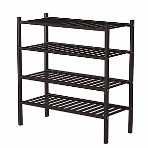 ROMGUAR CRAFT 4 Tier Bamboo Shoe Rack for Closet Free Standing Wood Shoe Shelf for Entryway Small Space Stackable 27"x11"x26" (Brown)
