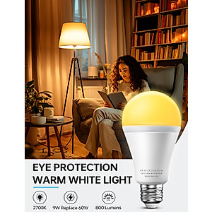 KINDEEP Sleep Light Bulb, 0.5W Amber Light Bulbs, 20lm 2000K, 2 Modes Bulb, 9W Equivalent 60W, 800lm, 2700K, E26 Blue Light Blocking Dim Lightbulbs for Lamp, Bderoom, Mood Soothing, Nursery, 4 Pack