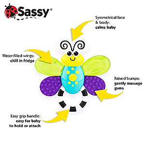 Sassy Flutterby Teether | Water-Filled Teether Soothes Gums | Variety of Textures Massage Gums | For Ages 3 Months and Up (80106)