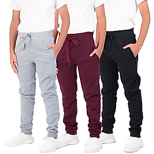 3 Pack: Boys Girls Youth Teen Active Athletic Basic Soft Tech Sports Fleece Jogger Soccer Track Gym Running Slim Fit Tapered Sweatpants Casual French Terry Quick Dry Fit Pockets-Set 2,M(10/12)