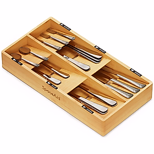 SpaceAid Bamboo Silverware Drawer Organizer with Labels, Kitchen Utensil Tray Holder Organizer for Flatware, Cutlery, Spoon and Knives Drawer Storage Organization (Natural, 6 Slots)