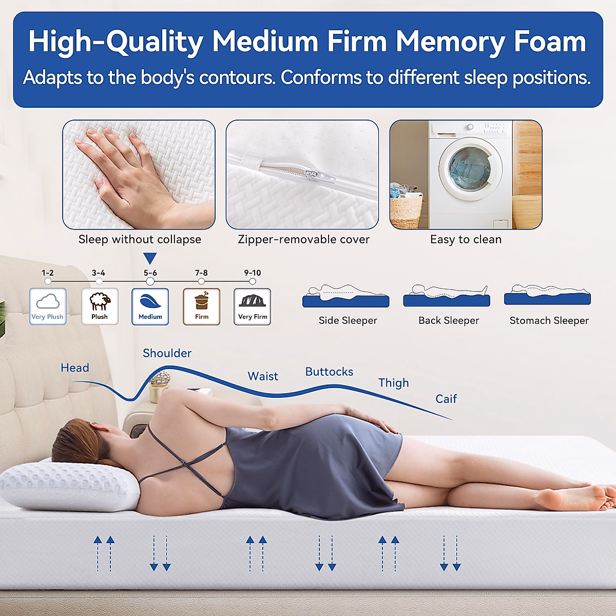 RV Mattress Short Queen 8 Inch Memory Foam Mattress, Cooling Green Tea/Gel Medium Firm Bed Mattress in a Box for Camper/Trailer/Truck, Pressure Relief Mattresses Made in USA 75'' x 60''