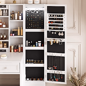 Makeup Vanity Desk with LED Lighted Sliding Mirror, Vanity Table with Jewelry Cabinet and 4 Drawers, Charging Station & Lots Storage Shelves, Adjustable Brightness, Dressing Table Cushioned Stool Set