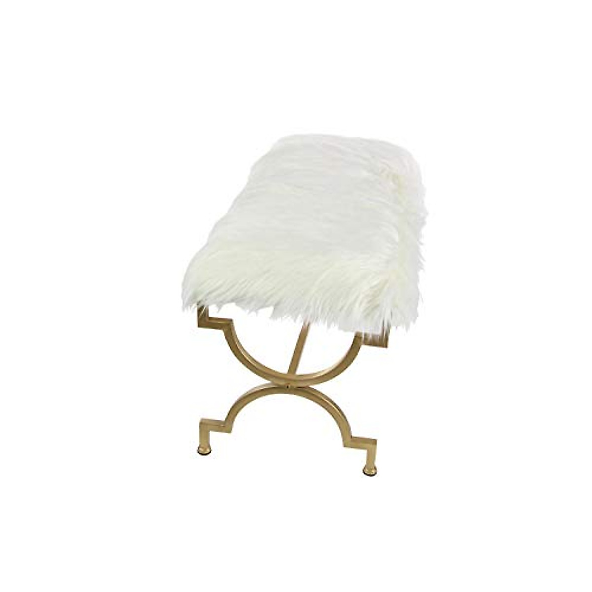 Deco 79 Metal Bench with White Faux Fur Top, 42" x 17" x 20", Gold