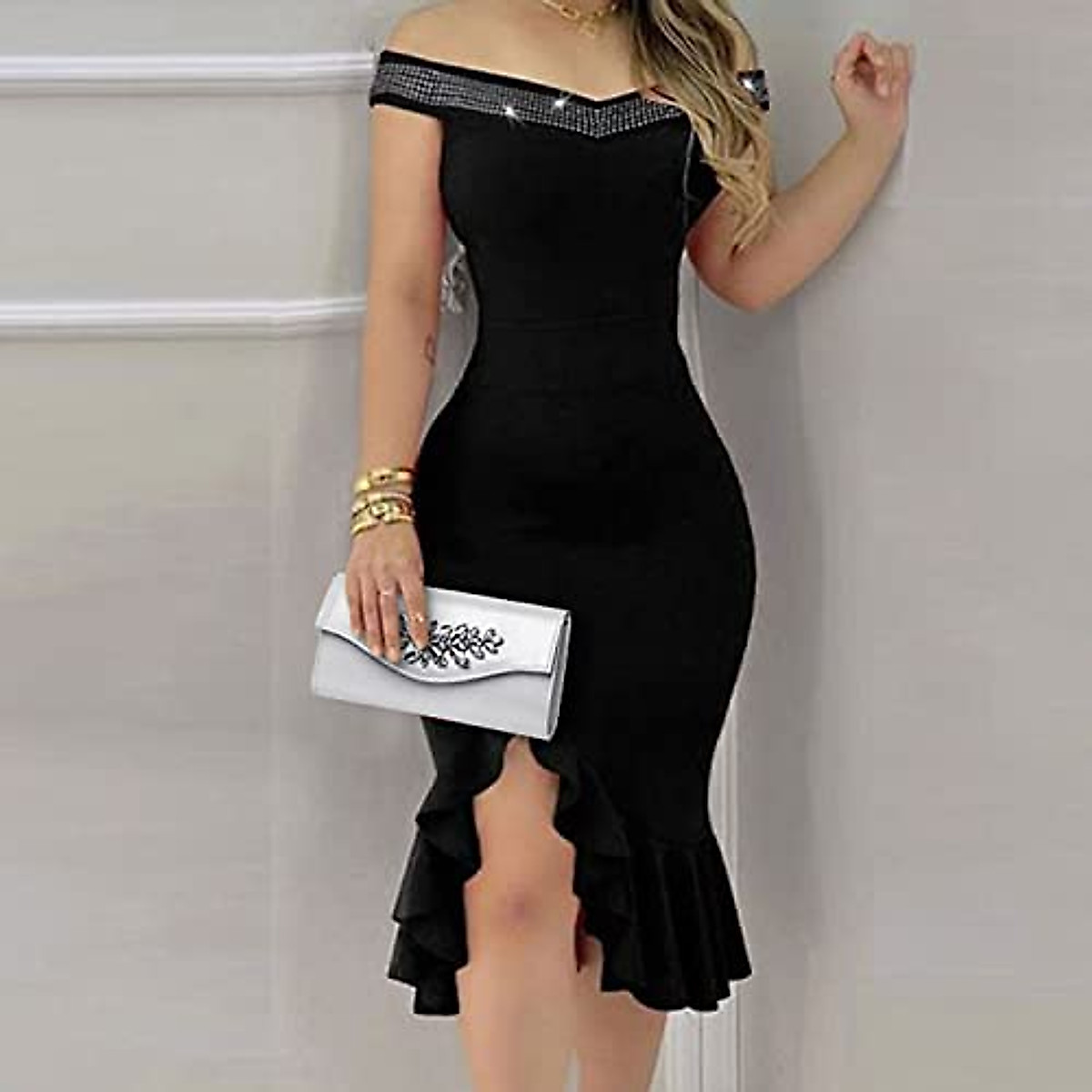 GESU Clutch Purses for Women Rhinestone Evening Bag Wedding Party Dress Purses (Silver-1)