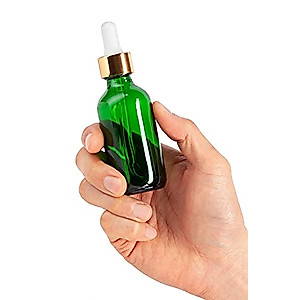 JUVITUS 2 oz / 60 ml Green Glass Boston Round Bottle Luxury Gold Metal Dropper (24 Pack) + Funnel