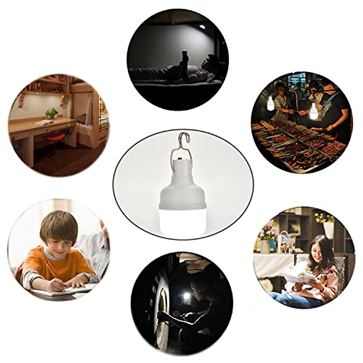 FLRONGSUN LED Bulb Light Camping Light Portable 75-300LM Dim Lantern Indoor 2000mAh for Chicken Coop Lamp Hiking Fishing Tent Indoor Shed Hurricane Emergency Light USB Charged