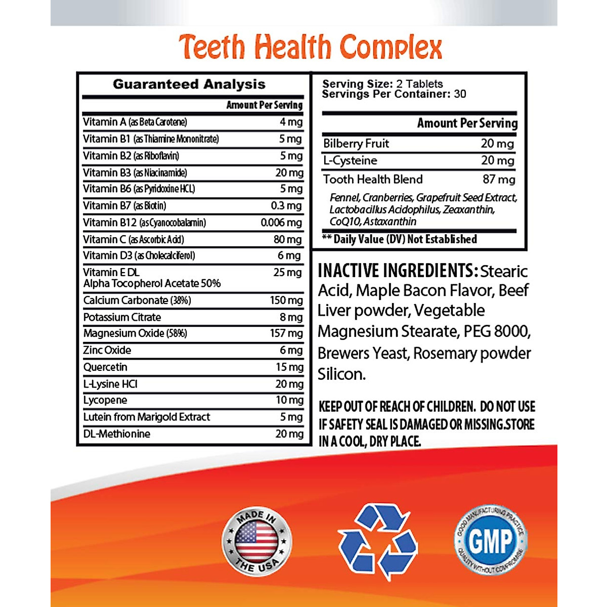 MY LUCKY PETS LLC Dog Dental Treats Large Breed - PET Teeth Health AID - Dogs and Cats - Immune Boost - Gum and Oral Care - coq10 for Dogs chewable - 2 Bottles (120 Tablets)