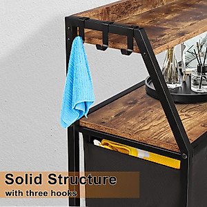 Timberer Laundry Hamper, Laundry Sorter, Rolling Laundry Basket with Wheels, 2 Shelves, 16.9 Gal(64L), Pull-Out and Removable Laundry Bags, for Laundry Room, Black and Rustic Brown