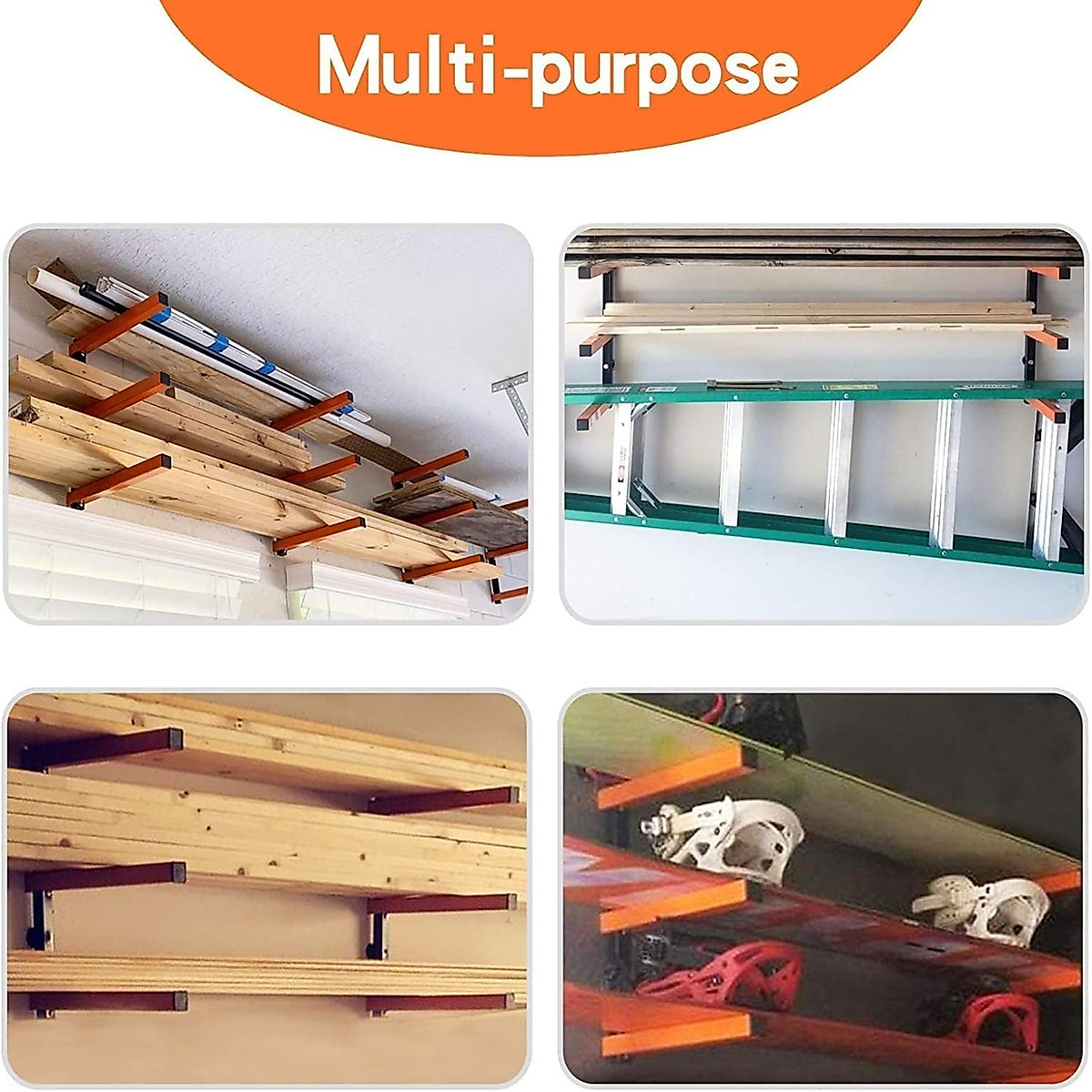 Ultrawall Wall Mount Wood Organizer Racks, Lumber Storage Metal Racks with 3-Level - Indoor & Outdoor Use, 2 Pack