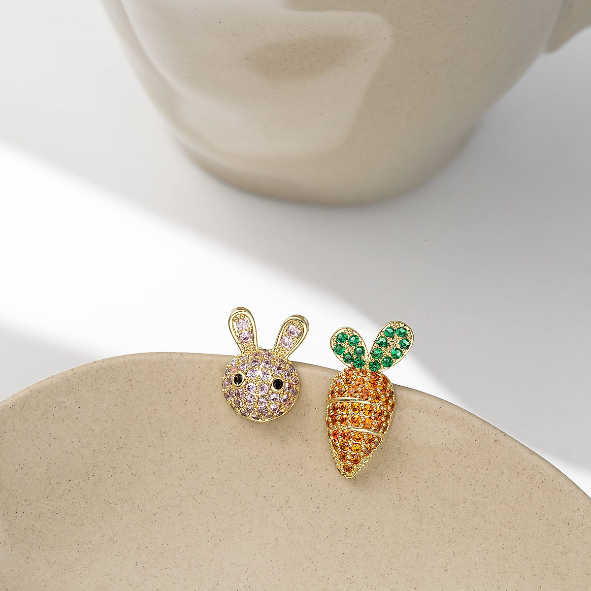 Funny Easter Bunny And Carrot Stud Earrings All CZ Stones Stud Earrings For Women