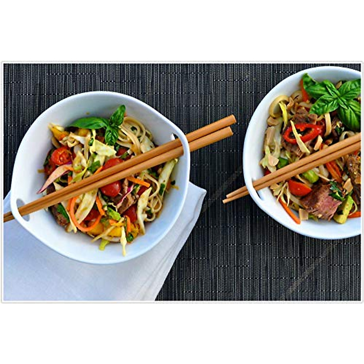 Tasse Verre Porcelain Noodle Soup Bowl w/Bamboo Chopsticks and Ceramic Spoon 20 oz, 2-Pack