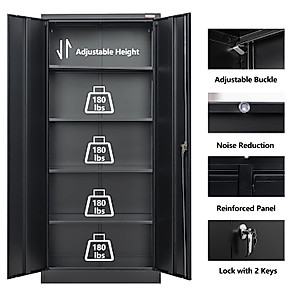 BESFUR Metal Storage Cabinet, 72" H Large Metal Cabinets with 4 Adjustable Shelves and Locking Doors, Classic Steel Storage Cabinet for Home, School, Office, Garage (Black)…