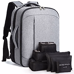 Conworld Travel Backpack 2 in 1, 40L Travel Backpack for Men Women, Flight Approved Combination Carry on Backpack Lightweight Business Weekender Bag Overnight Backpack With 6 Storage Bags, Grey
