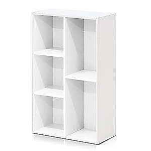 Furinno 5-Cube Open Shelf, White & Jaya Simple Home 3-Tier Adjustable Shelf Bookcase, White