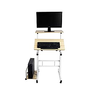 Mind Reader SDROLL-WHT Mobile Sitting, Standing Desk Rolling Reversible Home Office Laptop Workstation with Side Storage, Locking Wheels, Large, White