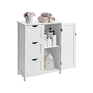 MAXCBD Nightstand Bedside Table Drawer Cabinet Bathroom Floor Storage Cabinet W/3 Drawers Door Adjustable Shelf White Cupboard Convenient and Large Space Adjustable Shelf Height Storage Tower Dresser