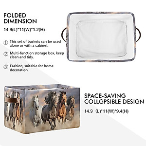 STAYTOP Large Storage Basket Collapsible Toy Storage Bins Waterproof Laundry Basket with Handle.Used for Home Closets, Offices, Bedrooms, Kids Toy and Gift Baskets-Running Horses（Rectangular）1PCS