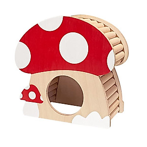Hamster Mini House, Mushroom-Shaped Wood Hide Home for Dwarf Hamsters, Rat, Gerbils, Syrian, Mice, Small Animals Hideout Habitat Hut, Wooden Hamster Hideaway Toys, Indoor Cave Cage Accessories