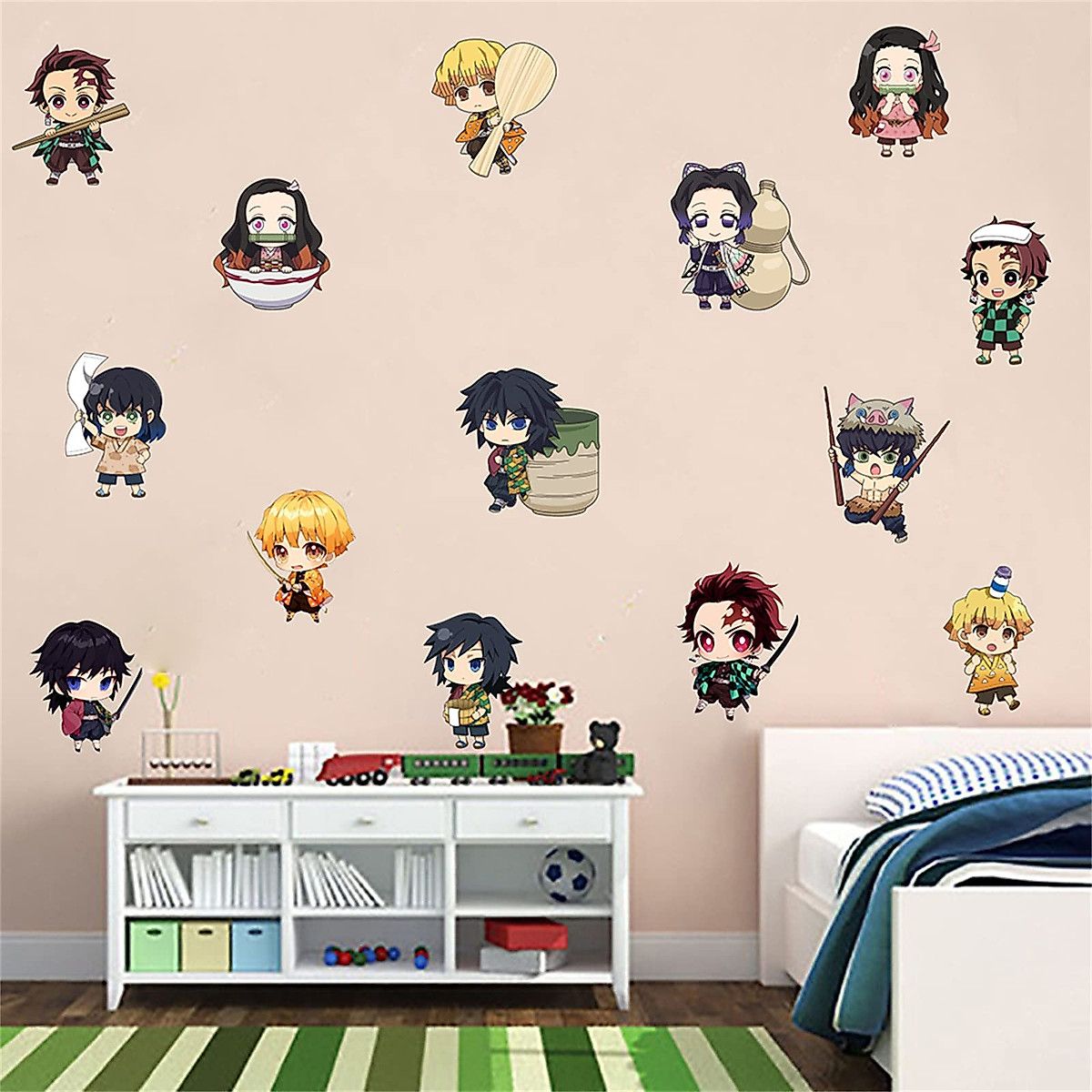 Demon Slayer Wall Stickers,Peel and Stick Removable Wall Decals Anime Stickers for Kids Nursery Bedroom Living Room Decorations