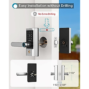 Smart Lock Keyless Entry Door- HEANTLE Fingerprint Bluetooth Electronic Lever Touchscreen Keypad Deadbolt Alternative Digital Handle for Front Door Auto Lock Compatible with Alexa Silver