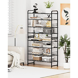 SUFAUY Shoes Rack Shelf for Closet Metal Stackable Shoe Organizer, Expandable & Adjustable Storage Shelves, Wire Grid, 4-Tier, Black